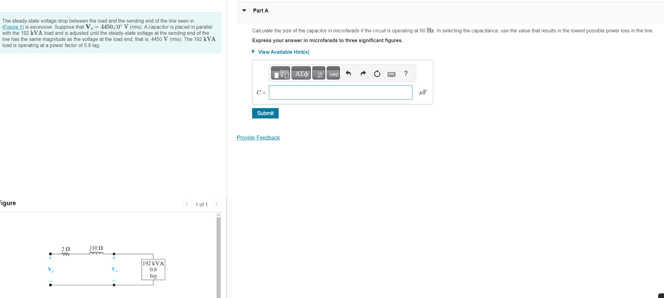 Solved Part AThe steady-state voltage drop between the load | Chegg.com