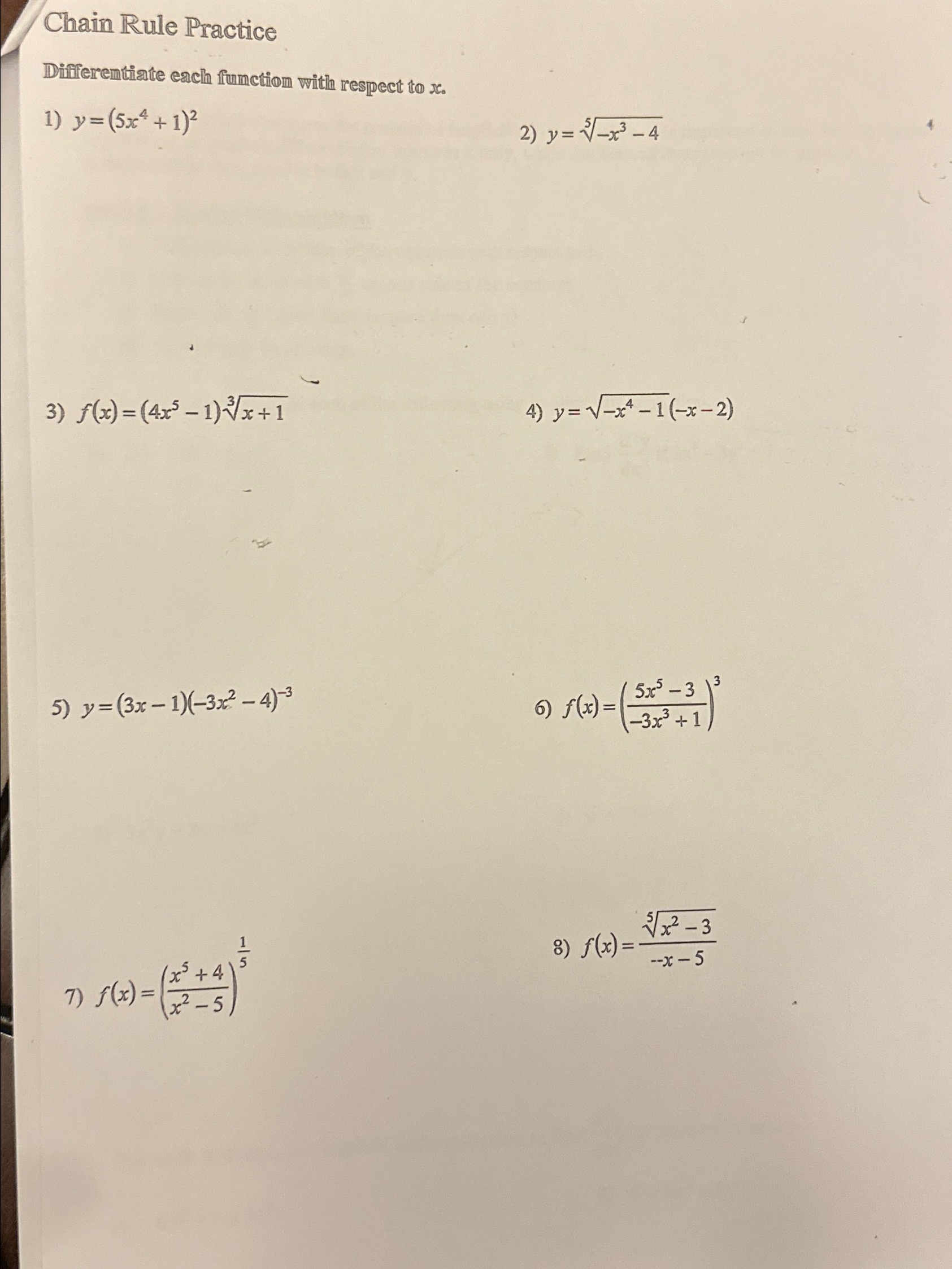Solved Chain Rule PracticeDifferentiate each function with | Chegg.com