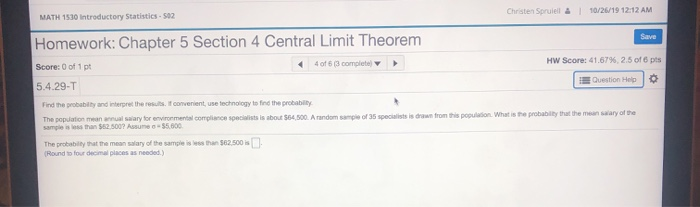 Solved MATH 1530 Introductory Statistics - 502 Christen | Chegg.com