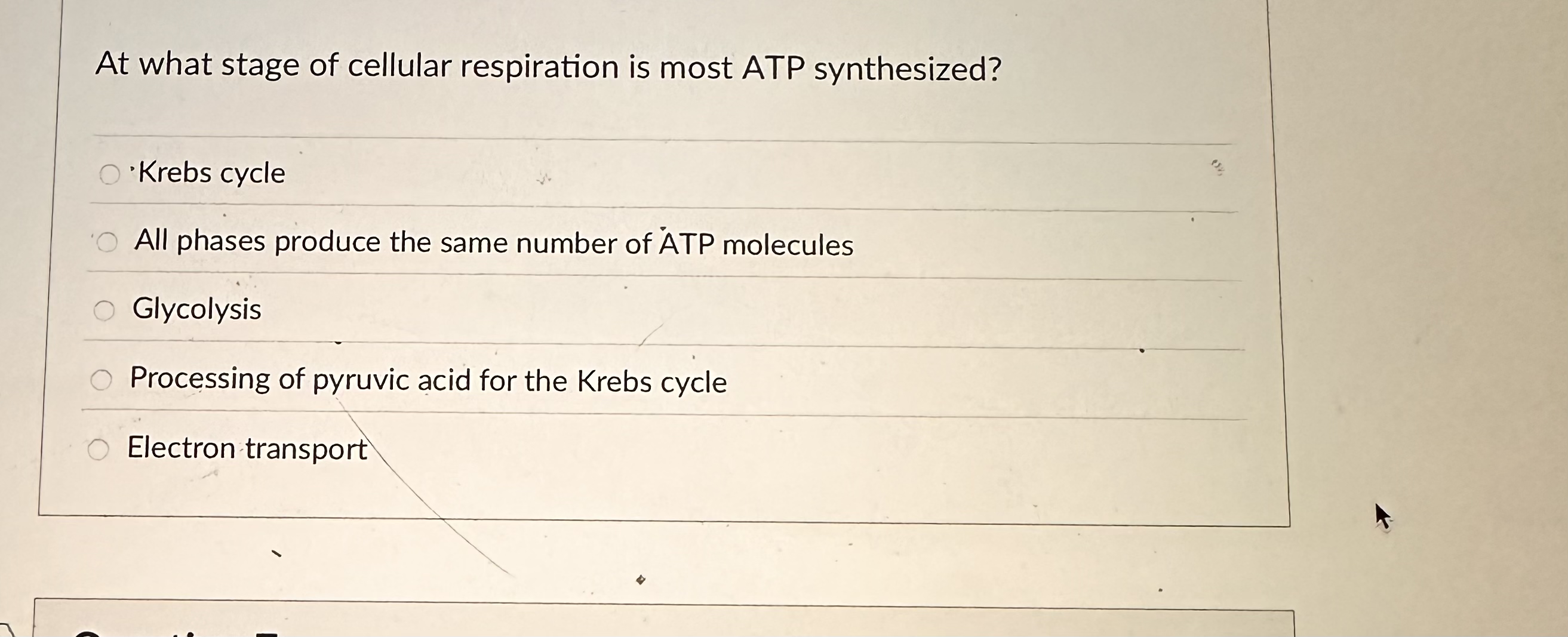 Solved At what stage of cellular respiration is most ATP | Chegg.com
