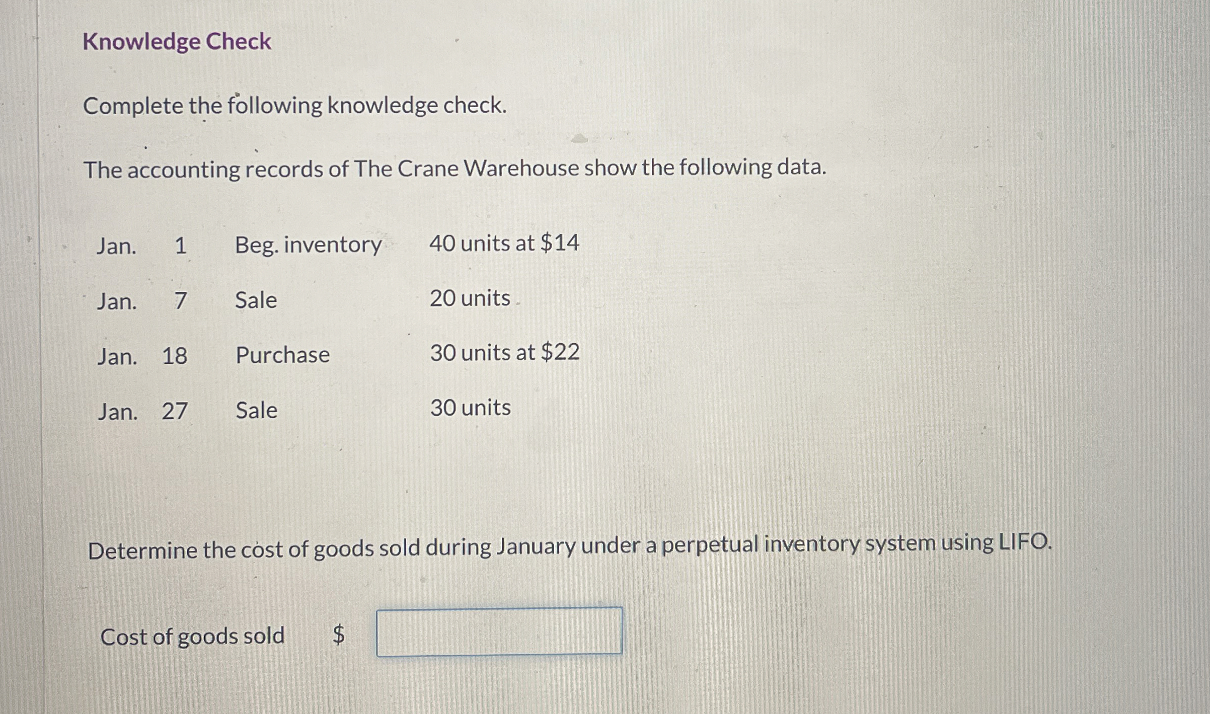 Solved Knowledge CheckComplete the following knowledge | Chegg.com