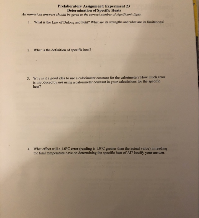 Solved Prelaboratory Assignment: Experiment 23 Determination | Chegg.com