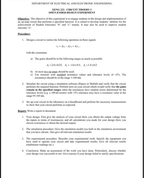 Solved DEPARTMENT OF ELECTRICAL AND ELECTRONIC ENGINEERING | Chegg.com