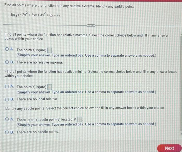 Solved Find all points where the function has any relative | Chegg.com