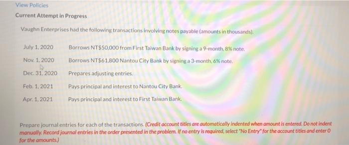 Solved View Policies Current Attempt in Progress Vaughn | Chegg.com