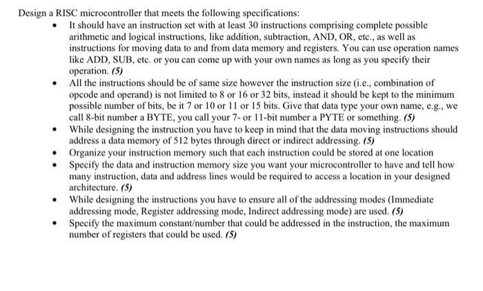 Solved Design a RISC microcontroller that meets the | Chegg.com