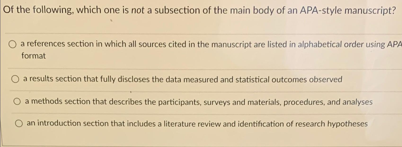 Solved Of the following, which one is not a subsection of | Chegg.com