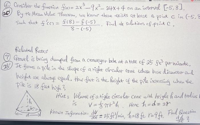 Solved (6) Consider the function f(x)=2x3−9x2−24x+4 on an | Chegg.com