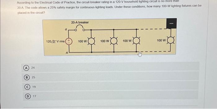 Solved According to the Electrical Code of Practice, the | Chegg.com