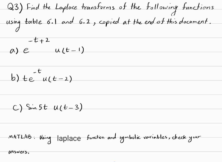 Solved Q3) ﻿Find the Laplace transforms of the following | Chegg.com