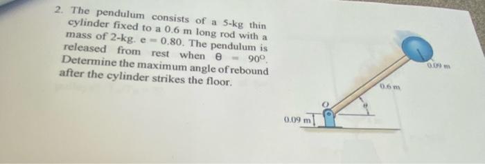 Solved 2. The pendulum consists of a 5−kg thin cylinder | Chegg.com