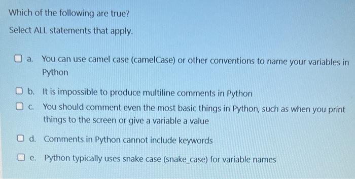 Solved Which of the following are true? Select ALL | Chegg.com