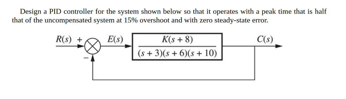 Solved Without Matlab, Design a PID controller for the | Chegg.com