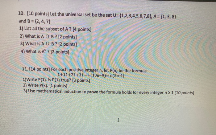 Solved 10 [10 Points Let The Universal Set Be The Set U