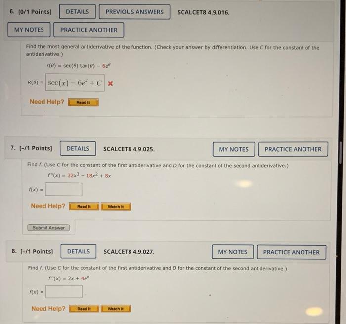 Solved 6. (0/1 Points) DETAILS PREVIOUS ANSWERS SCALCET8 | Chegg.com