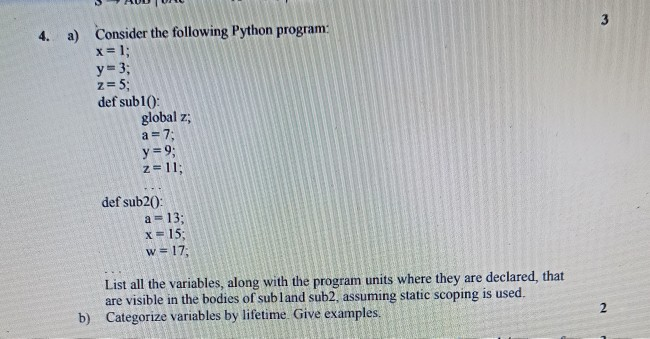 Solved 3 4. a) Consider the following Python program: x= 1; | Chegg.com