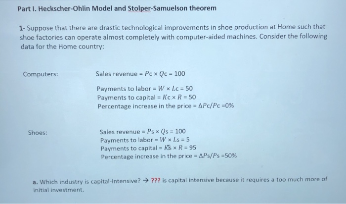 Solved Part I. Heckscher-Ohlin Model and Stolper-Samuelson | Chegg.com