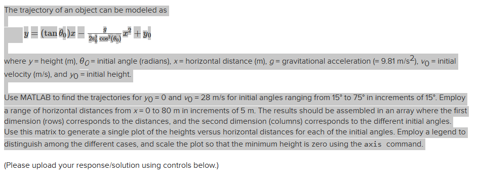 Solved The trajectory of an ﻿object can be ﻿modeled as | Chegg.com