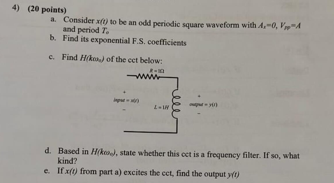 Solved ( 20 ﻿points)a. ﻿Consider x(t) ﻿to be an odd periodic | Chegg.com