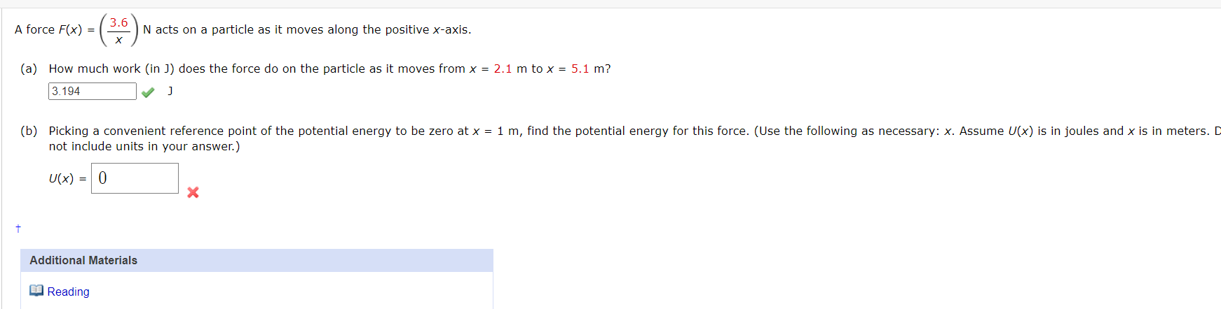 Solved A force F(x)=(3.6x)N ﻿acts on a particle as it moves | Chegg.com