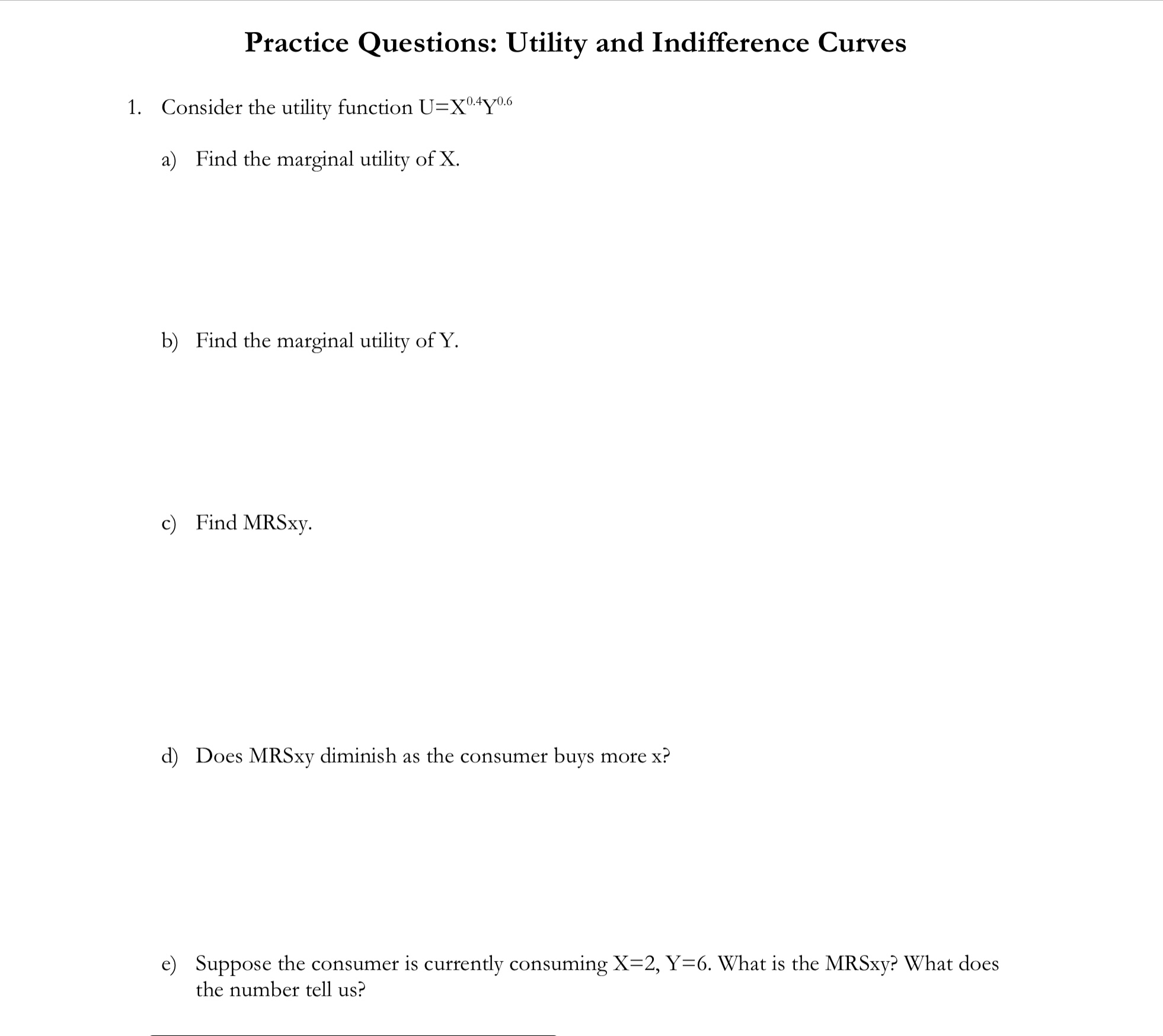 Solved Help with microeconomics Practice Questions: Utility | Chegg.com