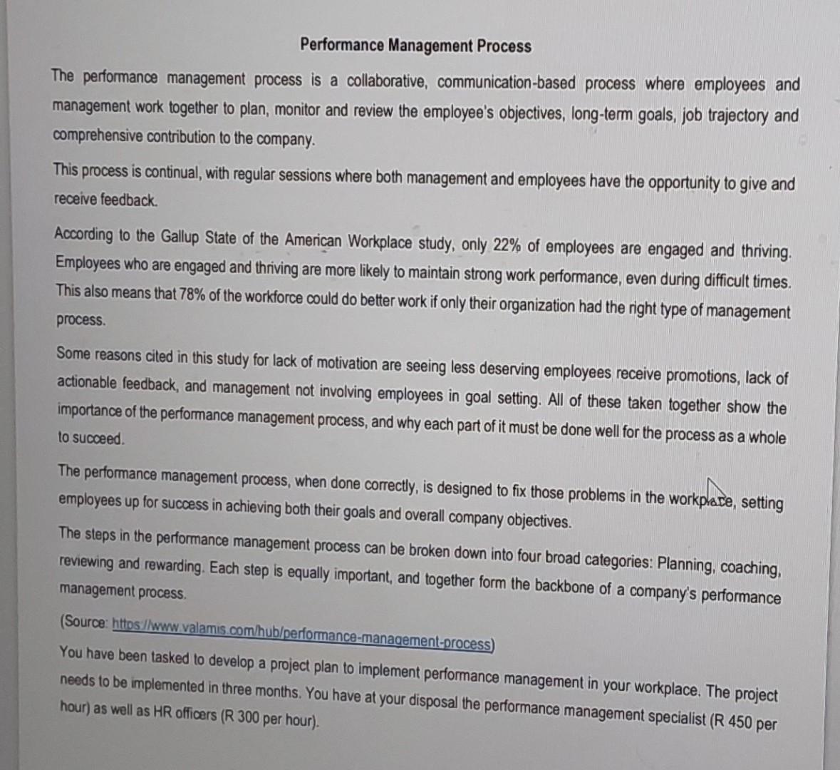 Solved Performance Management Process The performance | Chegg.com