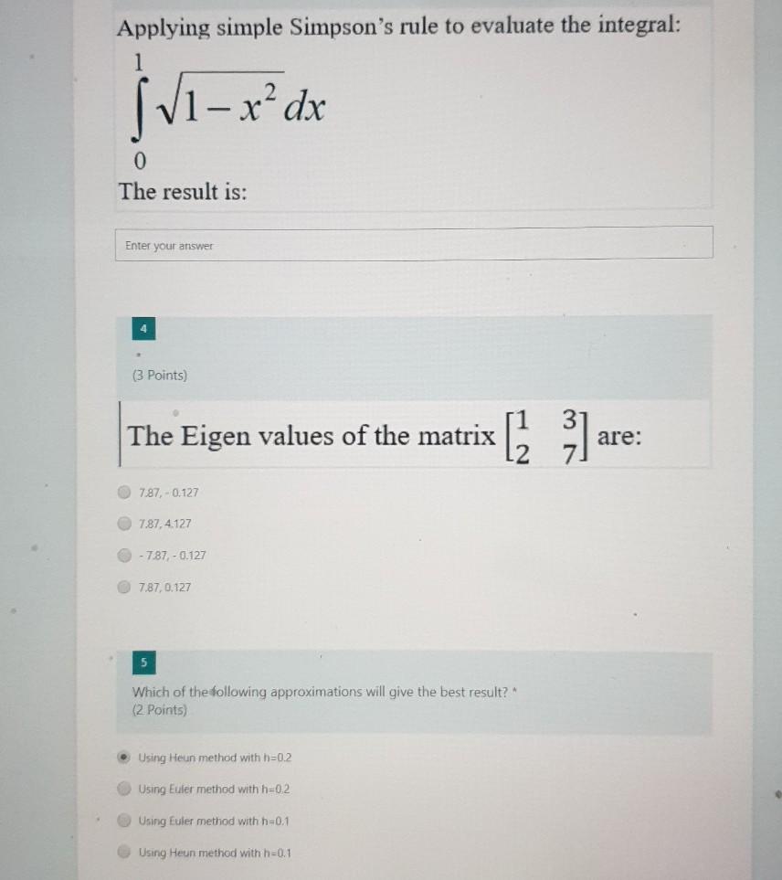 Solved Applying Simple Simpsons Rule To Evaluate The 