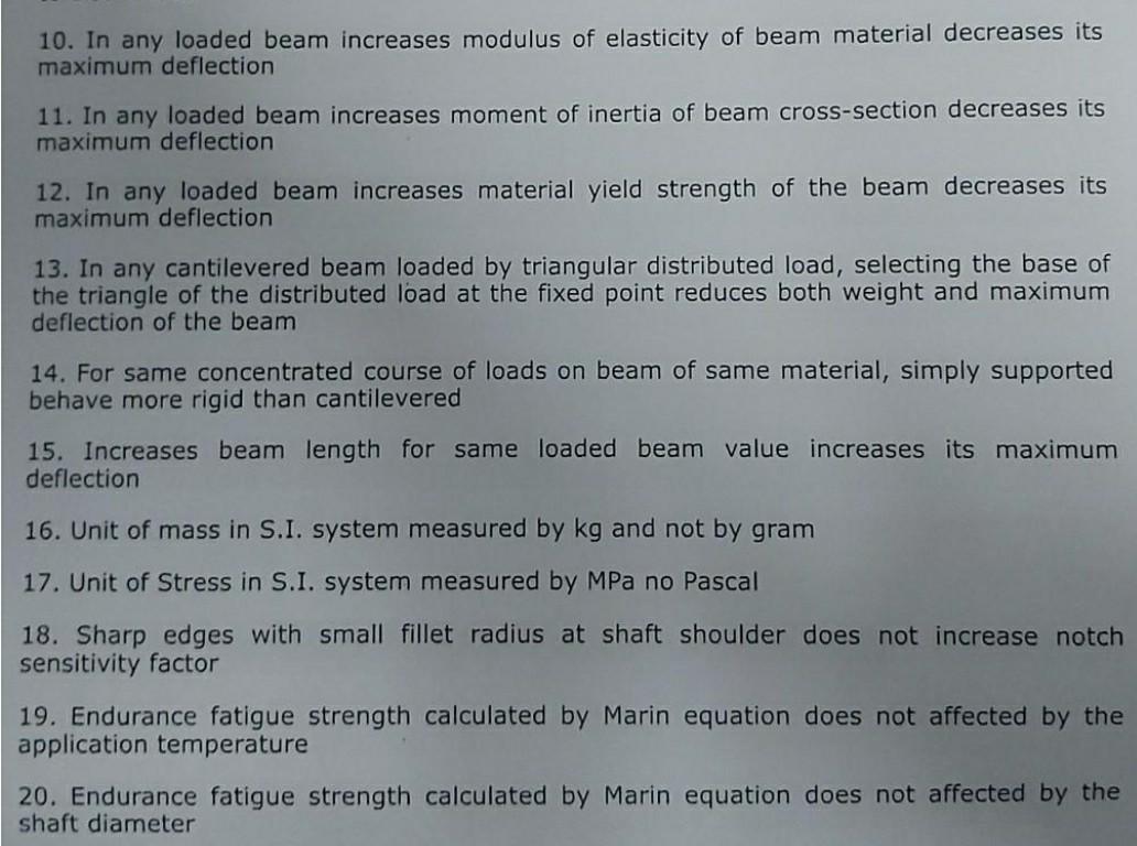 Solved 10. In any loaded beam increases modulus of | Chegg.com