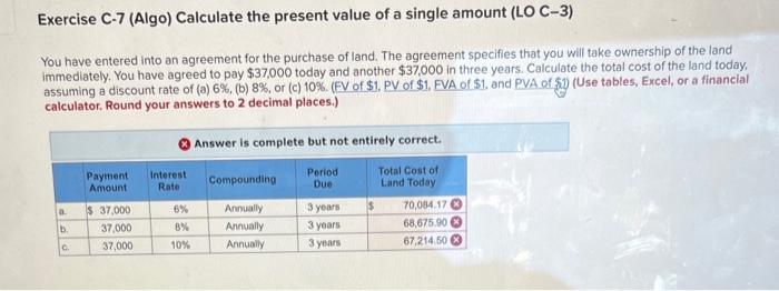 Solved Exercise C-7 (Algo) Calculate the present value of a | Chegg.com