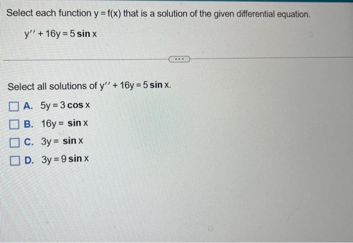 Solved Select each function y=f(x) that is a solution of the | Chegg.com