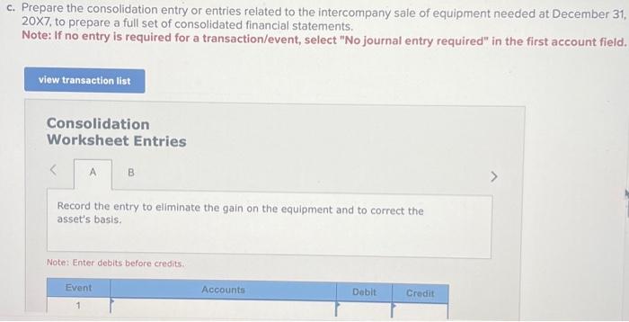 Solved c. Prepare the consolidation entry or entries related | Chegg.com
