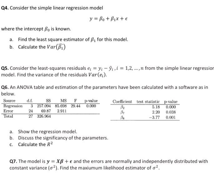 Q4. Consider the simple linear regression model where | Chegg.com