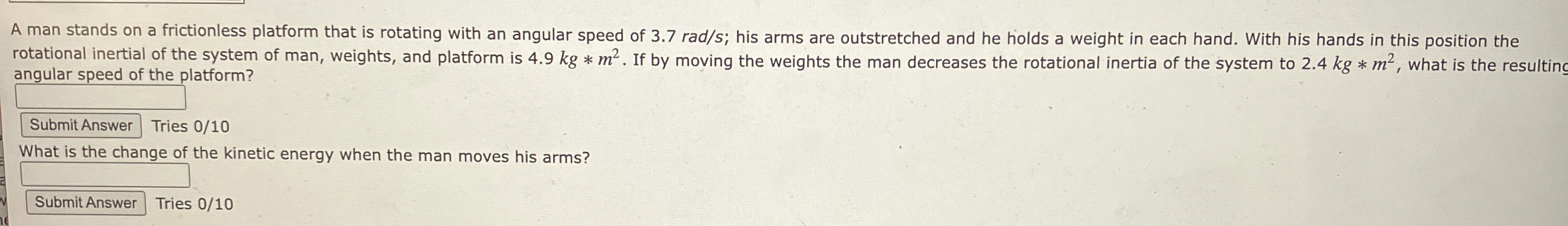Solved A man stands on a frictionless platform that is | Chegg.com