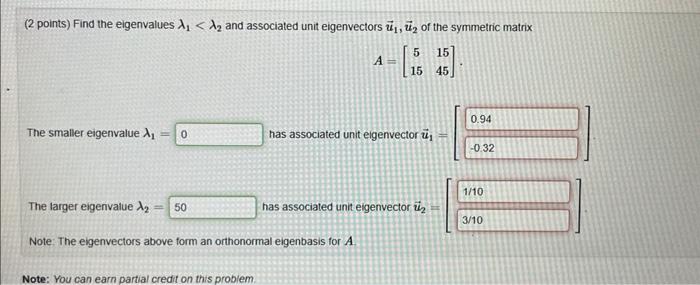 Solved (2 points) Find the eigenvalues λ1