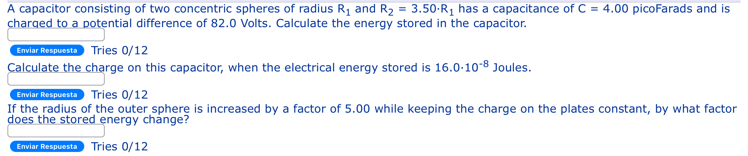 Solved A capacitor consisting of two concentric spheres of | Chegg.com