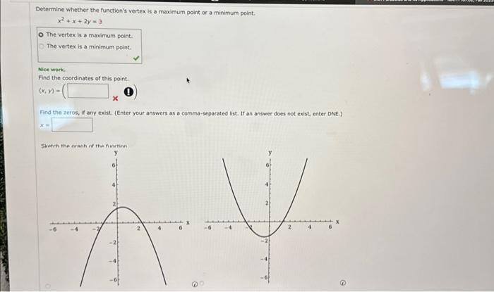 Solved Determine whether the function's vertex is a maximum | Chegg.com