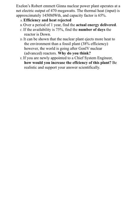 Exelon's Robert emmett Ginna nuclear power plant | Chegg.com