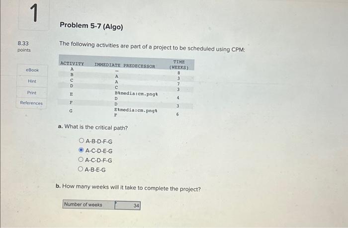 Solved 1 8.33 points eBook Hint Print References Problem 5-7 | Chegg.com