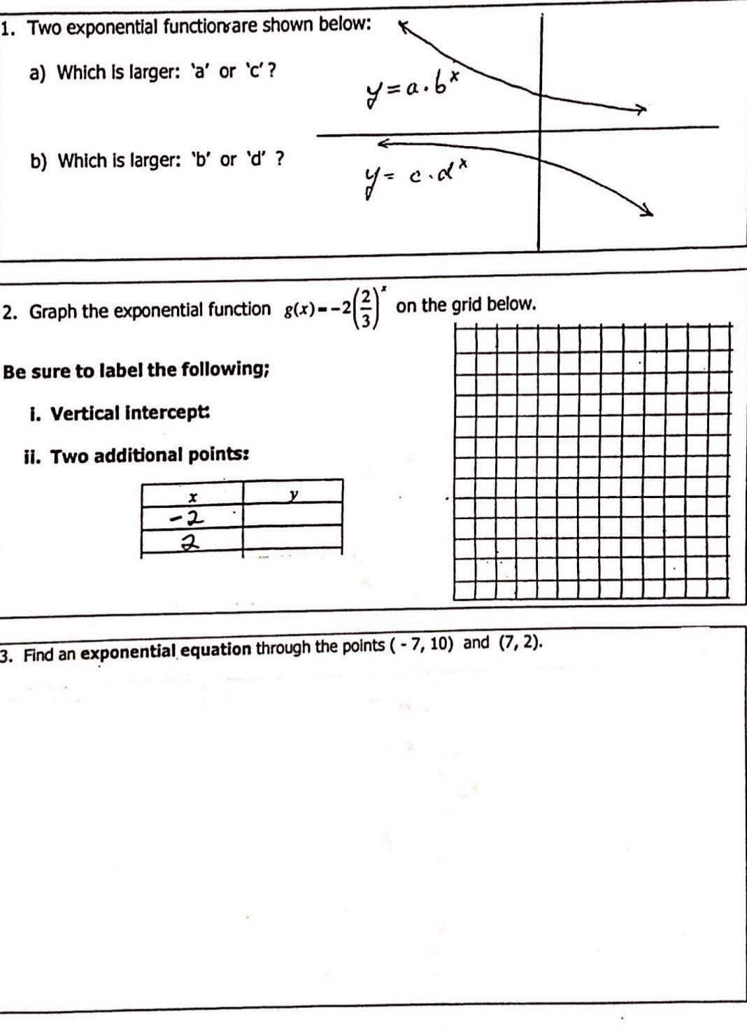 Solved 1. Two exponential functionare shown below: a) Which | Chegg.com