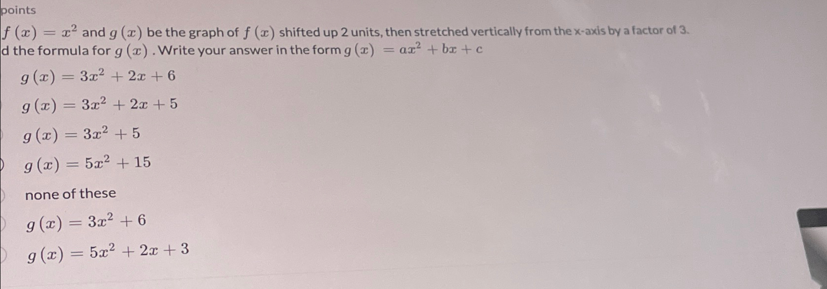 Solved pointsf(x)=x2 ﻿and g(x) ﻿be the graph of f(x) | Chegg.com