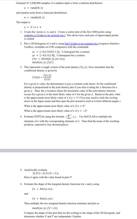 x=rand(N,1) and randoen noise from a Gasssian | Chegg.com