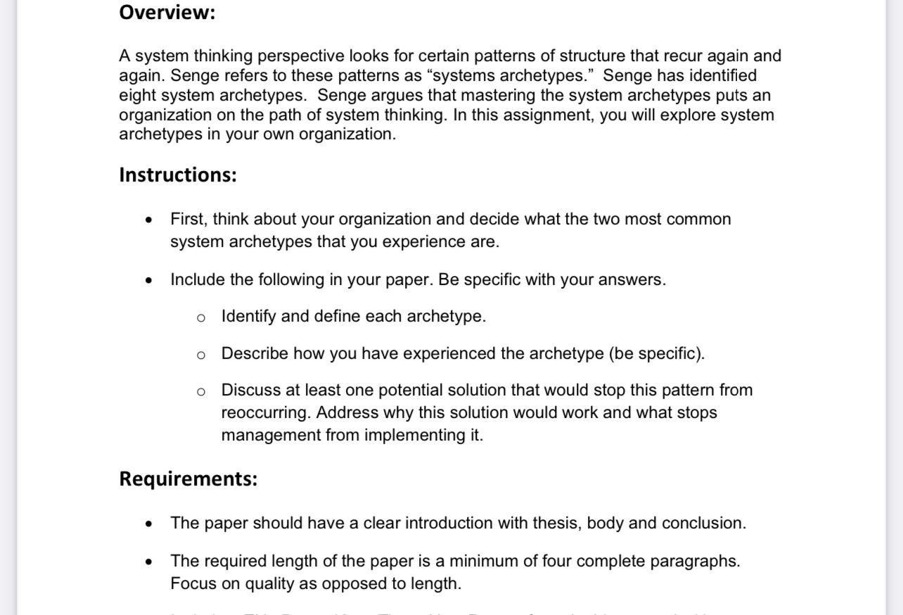 Solved Overview:A system thinking perspective looks for | Chegg.com