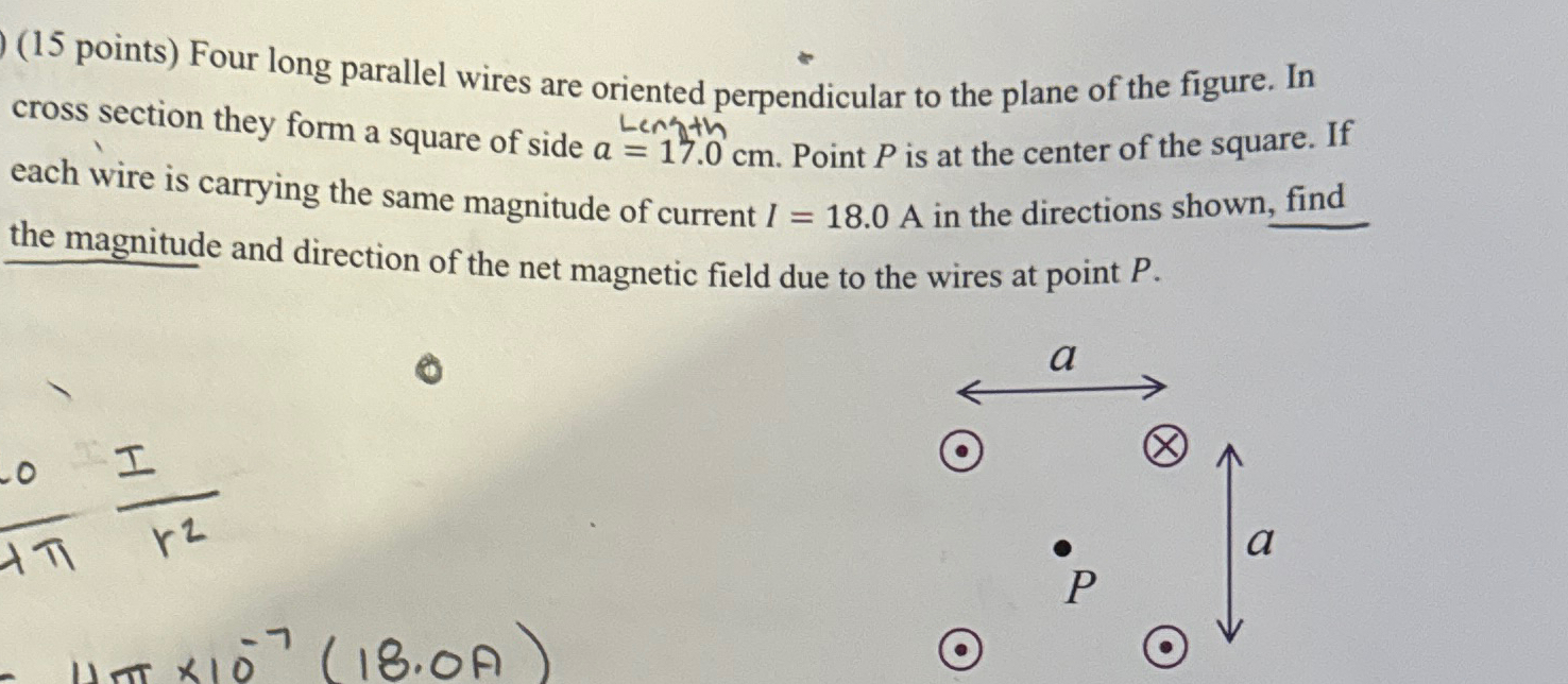 Solved (15 ﻿points) ﻿Four long parallel wires are oriented | Chegg.com