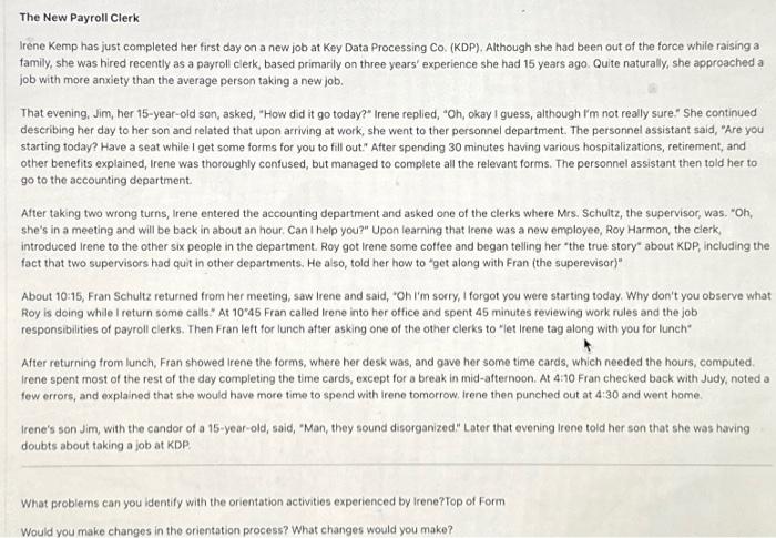 Solved The New Payroll Clerk Irene Kemp has just completed | Chegg.com