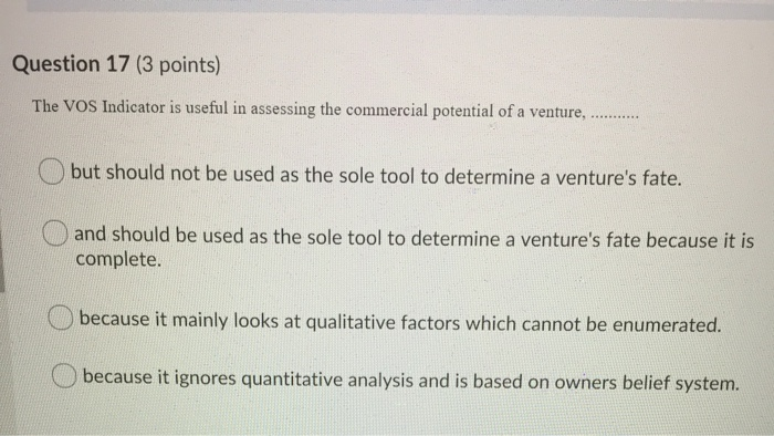 Solved Question 17 (3 points) The VOS Indicator is useful in | Chegg.com