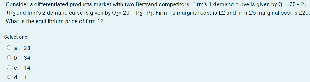 Solved Consider a differentiated products market with two | Chegg.com