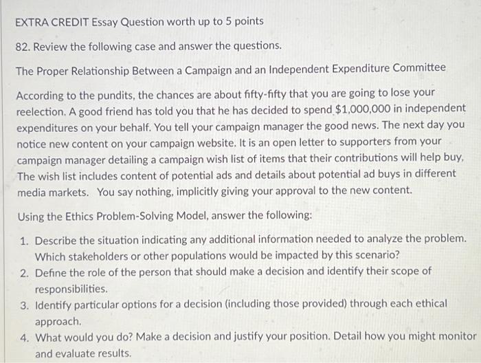 Solved EXTRA CREDIT Essay Question worth up to 5 points 82. | Chegg.com