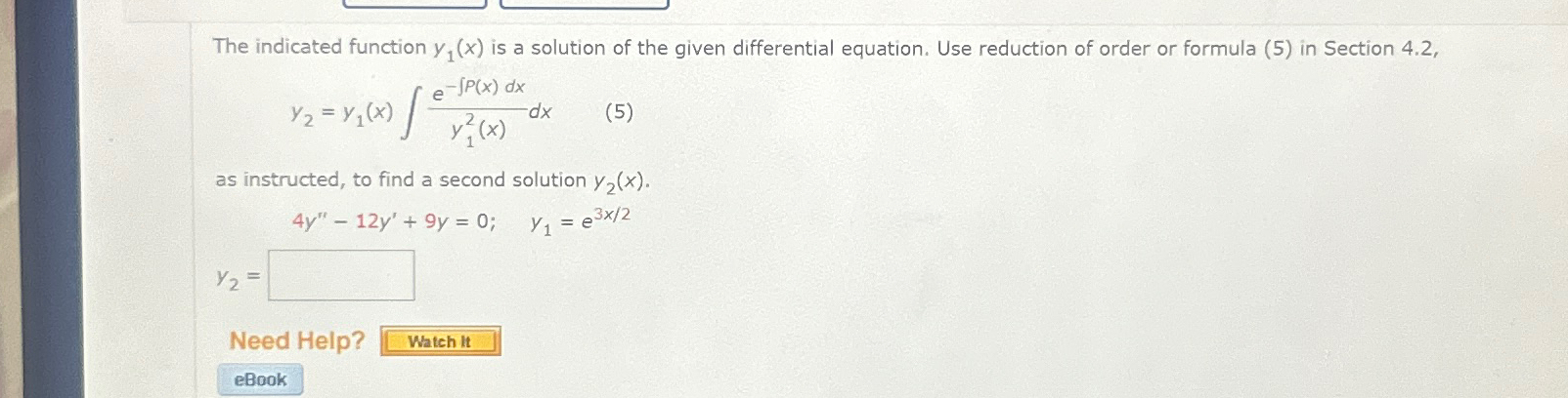 Solved The indicated function y1(x) ﻿is a solution of the | Chegg.com
