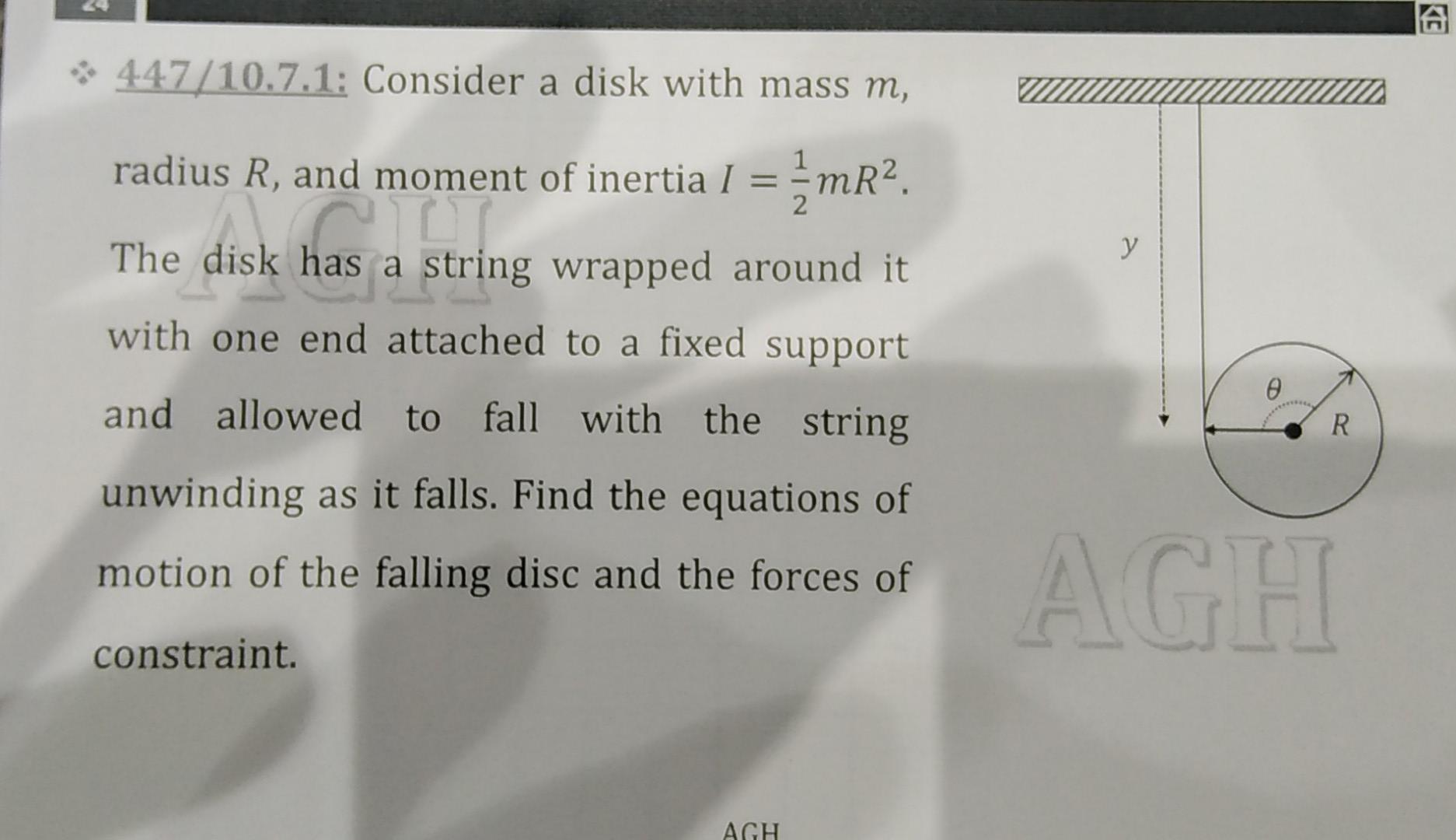 Solved 447/10.7.1: Consider a disk with mass m, radius R, | Chegg.com