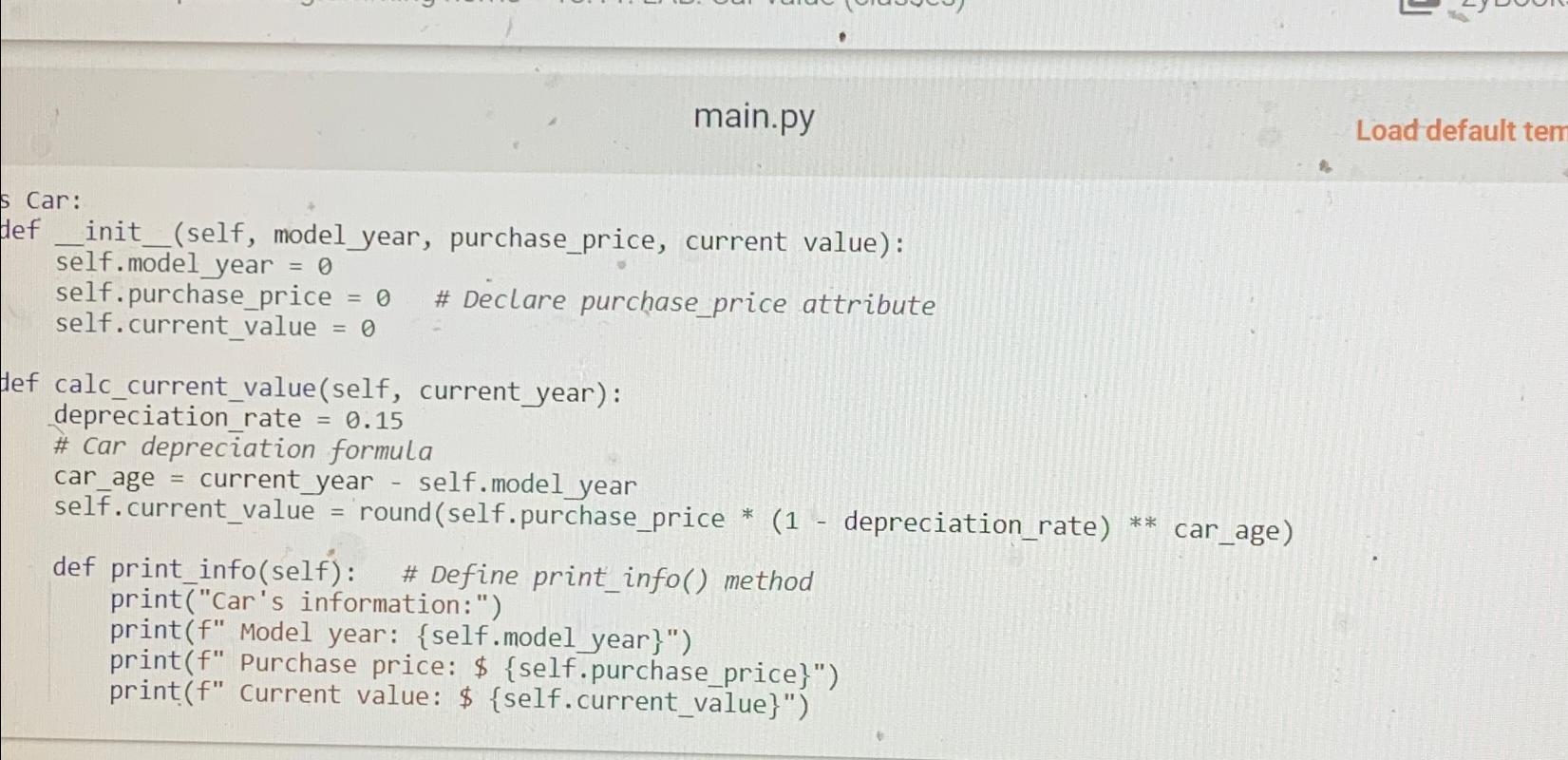 Solved main.pyLoad default temCar:def_init_(self, | Chegg.com